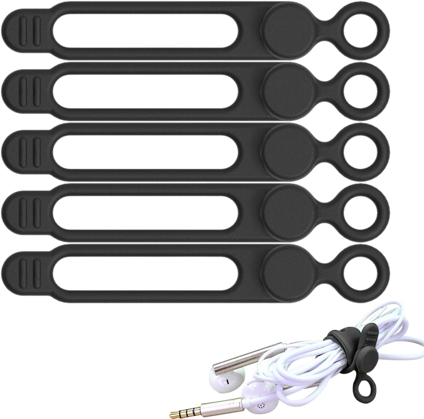 Silicone Cable Ties, 5 Pieces Reusable Cable Ties Cord Wraps ...