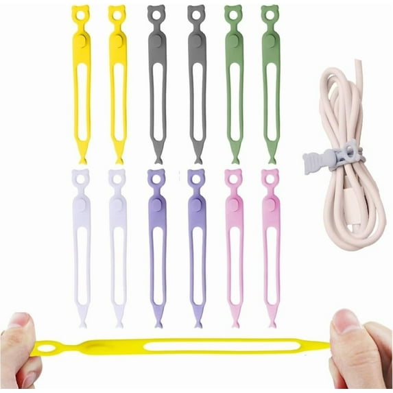 Silicone Cable Ties Cord Organizers, Reusable Multipurpose Elastic Wire ...