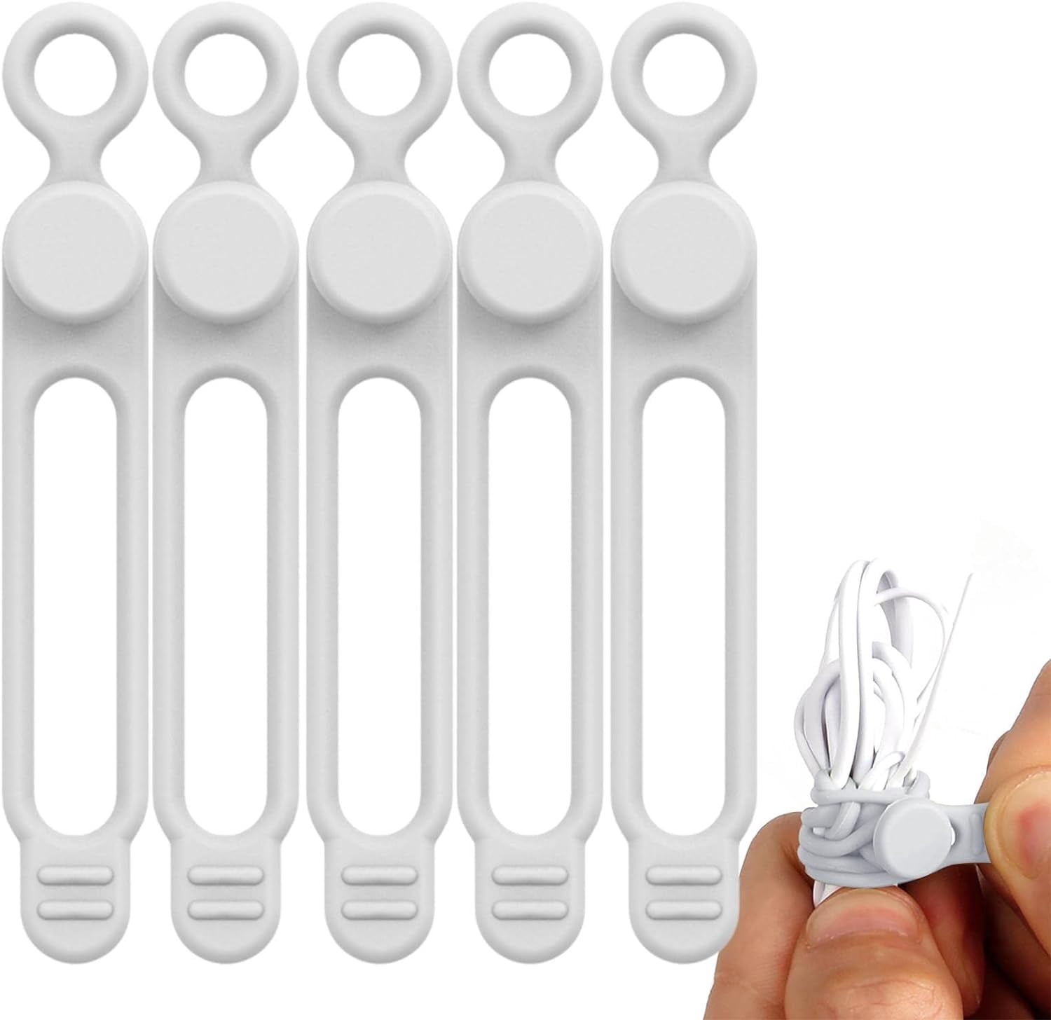 Silicone Cable Ties Cord Ties Wrapper, 5pcs Reusable Buckle Design Wire ...