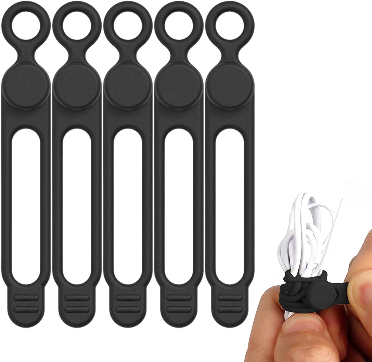 Silicone Cable Ties Cord Ties Wrapper, 5pcs Reusable Buckle Design Wire ...