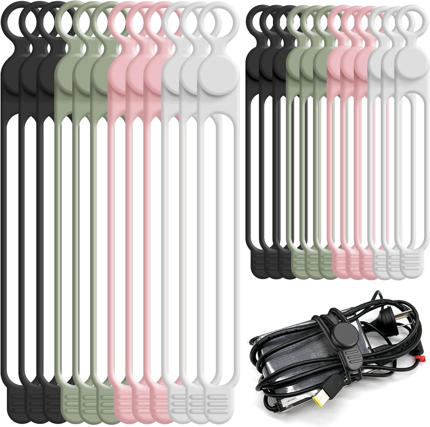 Silicone Cable Ties Wire Organizer for Cable Management, 16 Pieces 4.2 ...