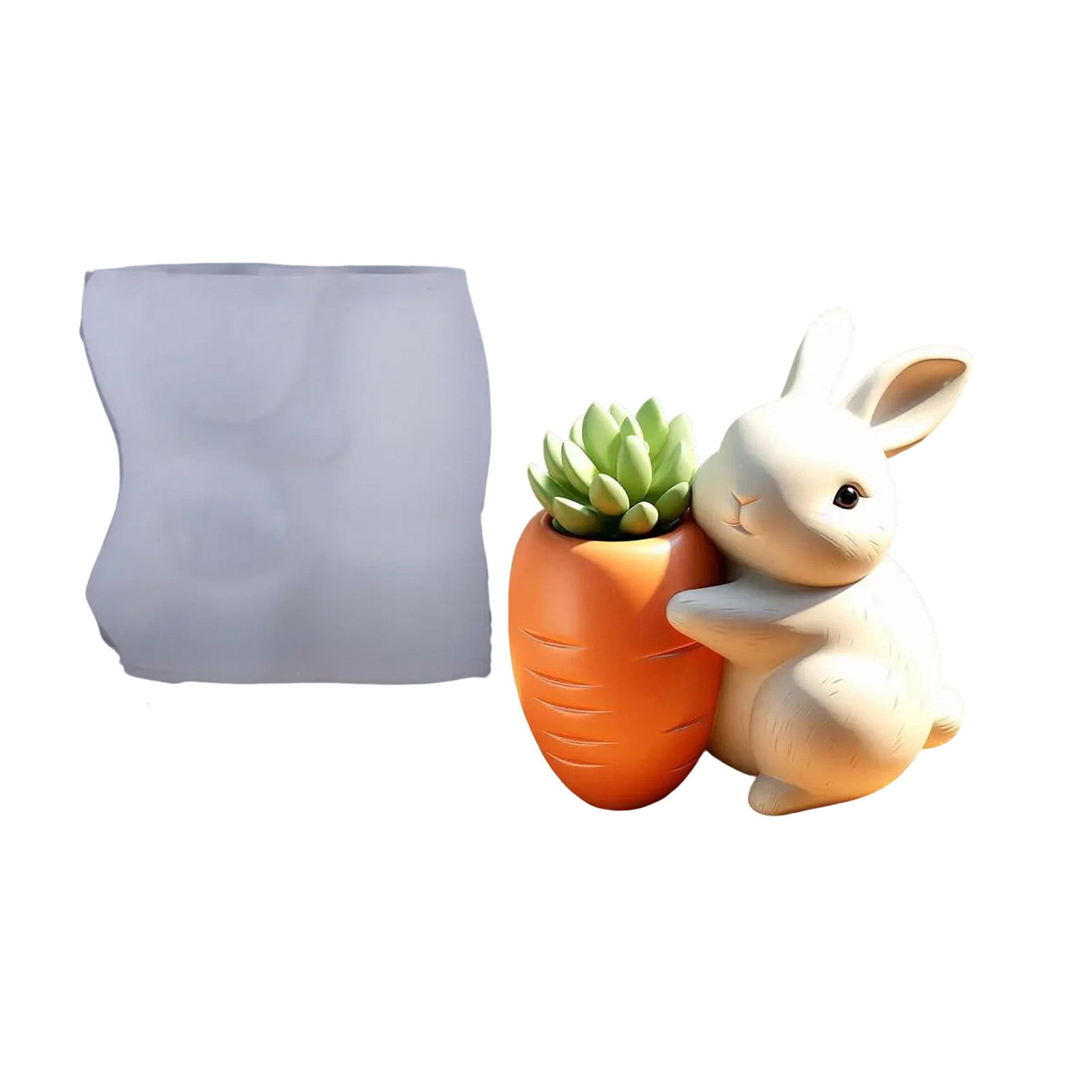 Silicone Carrot Shaped Planter Mold With Hare Design For Resin Concrete ...