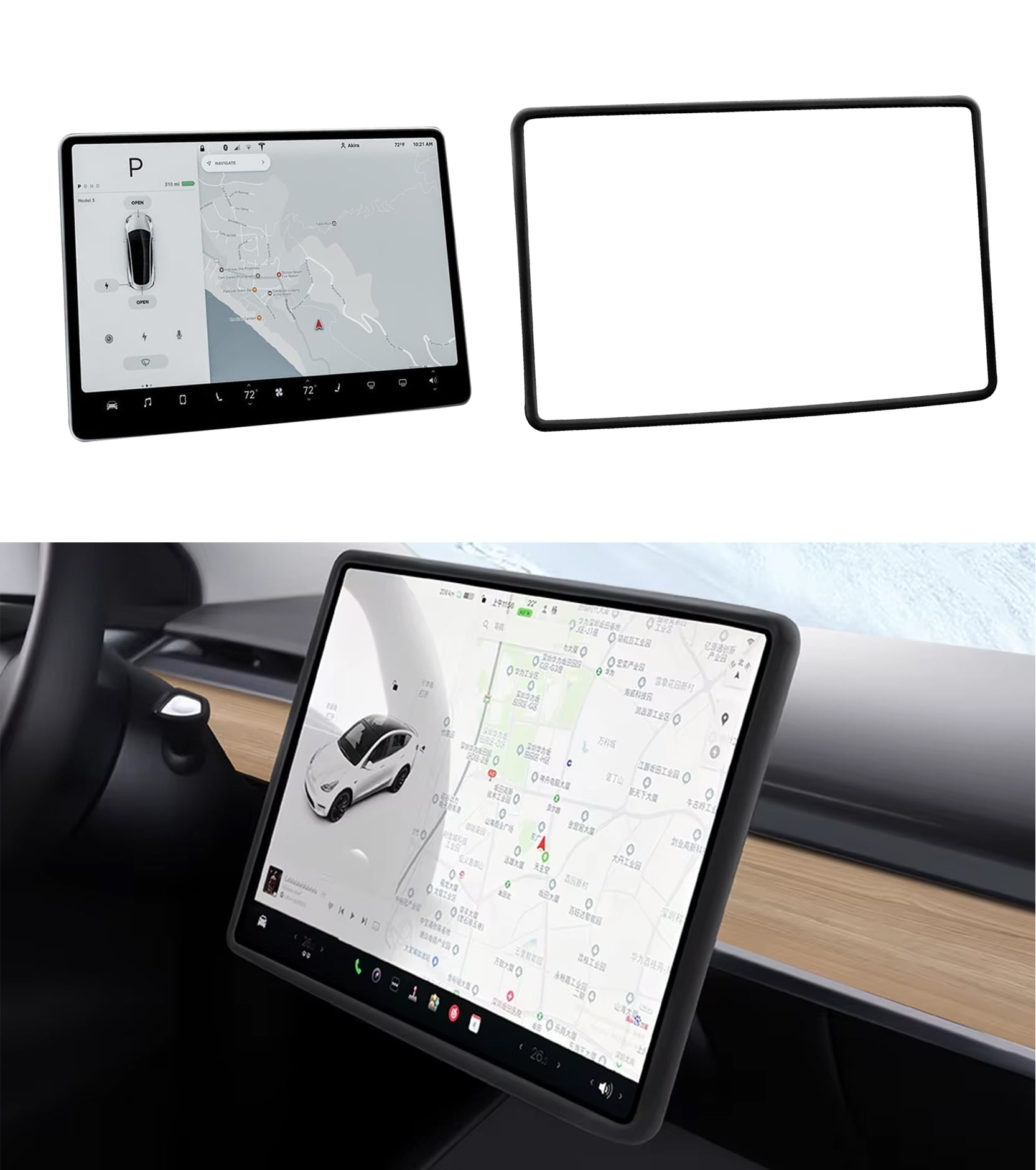 Silicone Case Center Console Screen Frame For 2020-2025 Tesla Y black ...