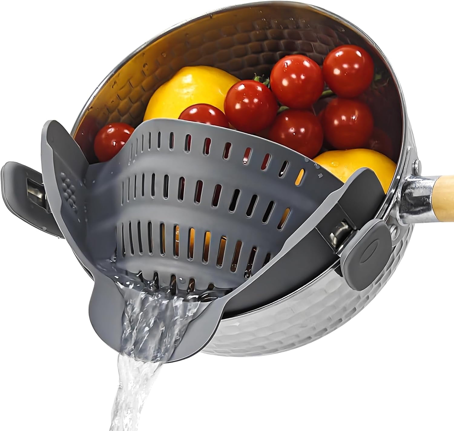 Silicone Clip-On Colander, Heat Resistant Drainer for Vegetables and ...