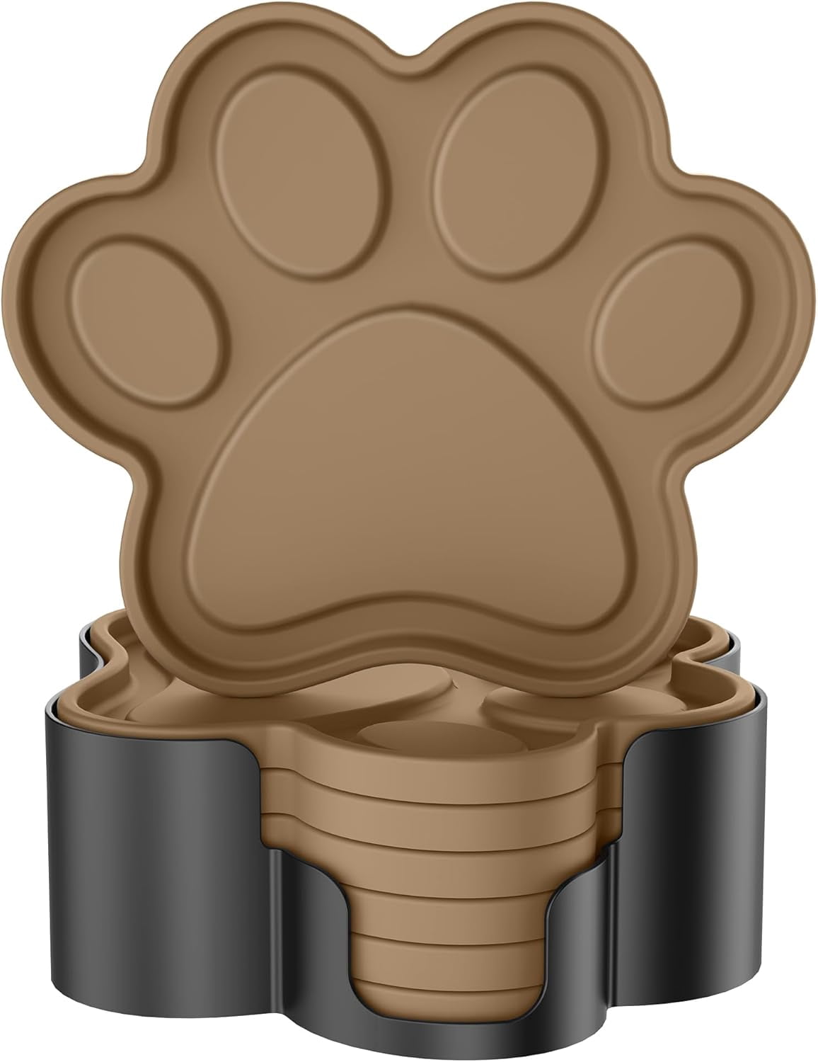 Silicone Coasters 6 Pack Paw Cup Mat with Holder, Dog Cat Paw Shape ...