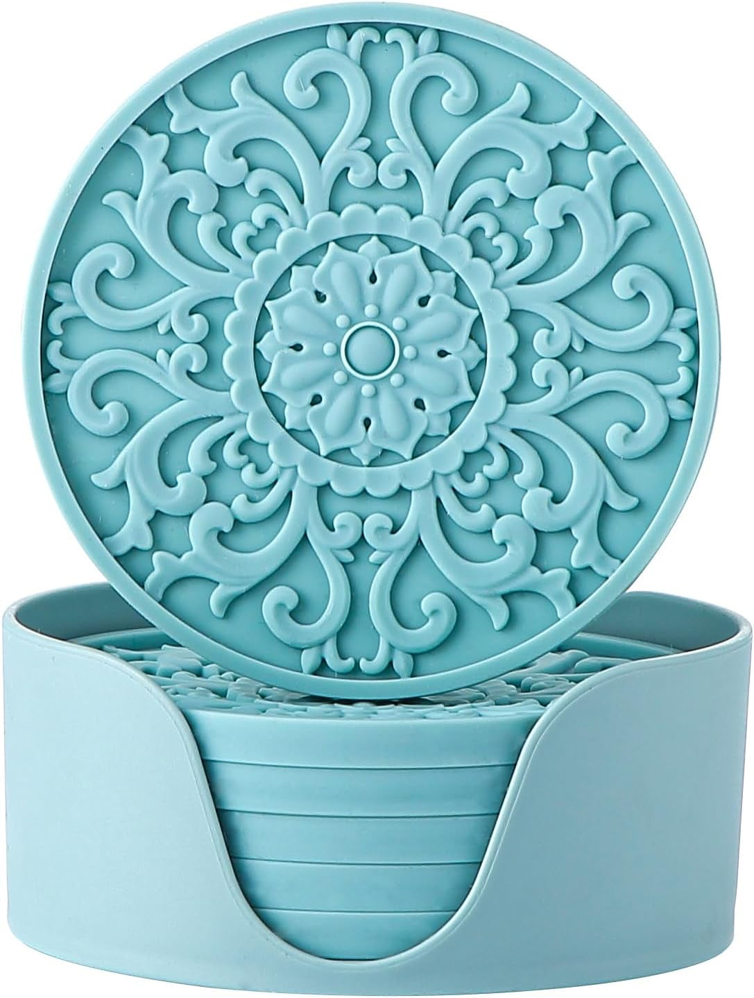 Silicone Coasters for Drink, 6 Pack Coasters with Holder, Cup Mat Set ...