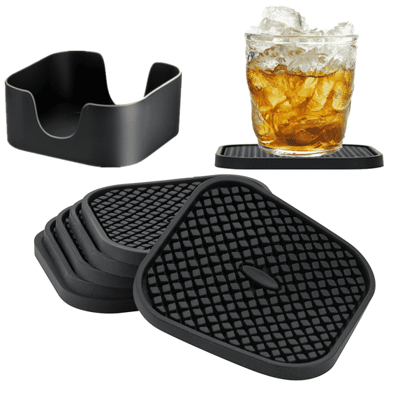 Silicone Coasters, Drink Coasters with Holder, Square Coasters, Deep ...