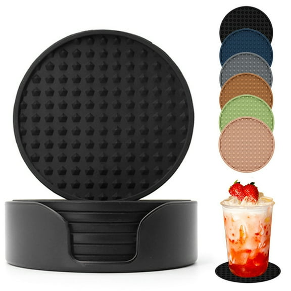 Silicone Coasters with Holder Square Drink Mat - Non-Slip, Non-stick ...