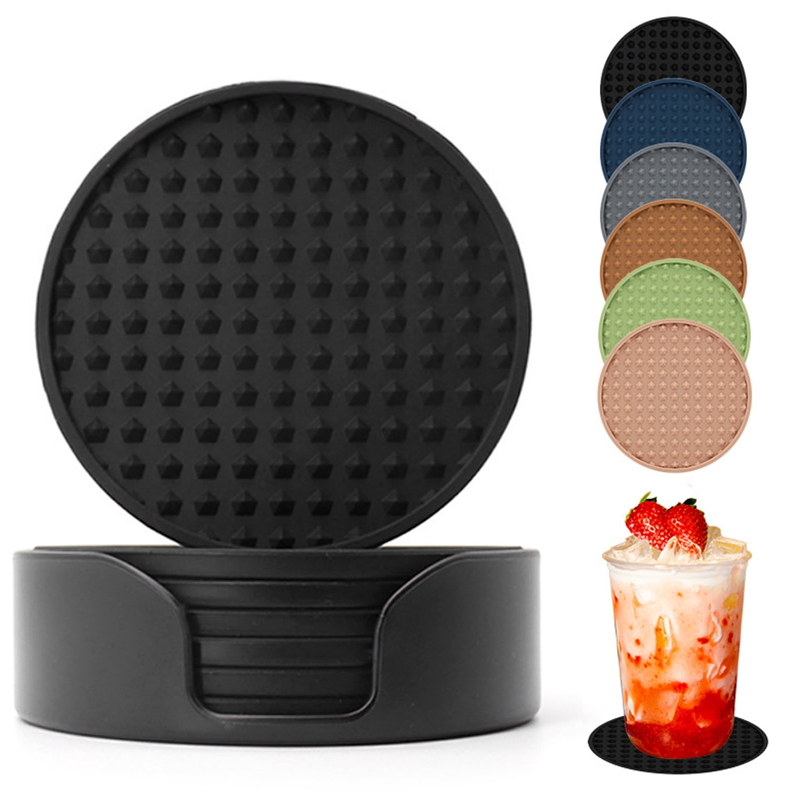 Silicone Coasters Set of 6 Thickened Drink Coasters with Holder- Cup ...