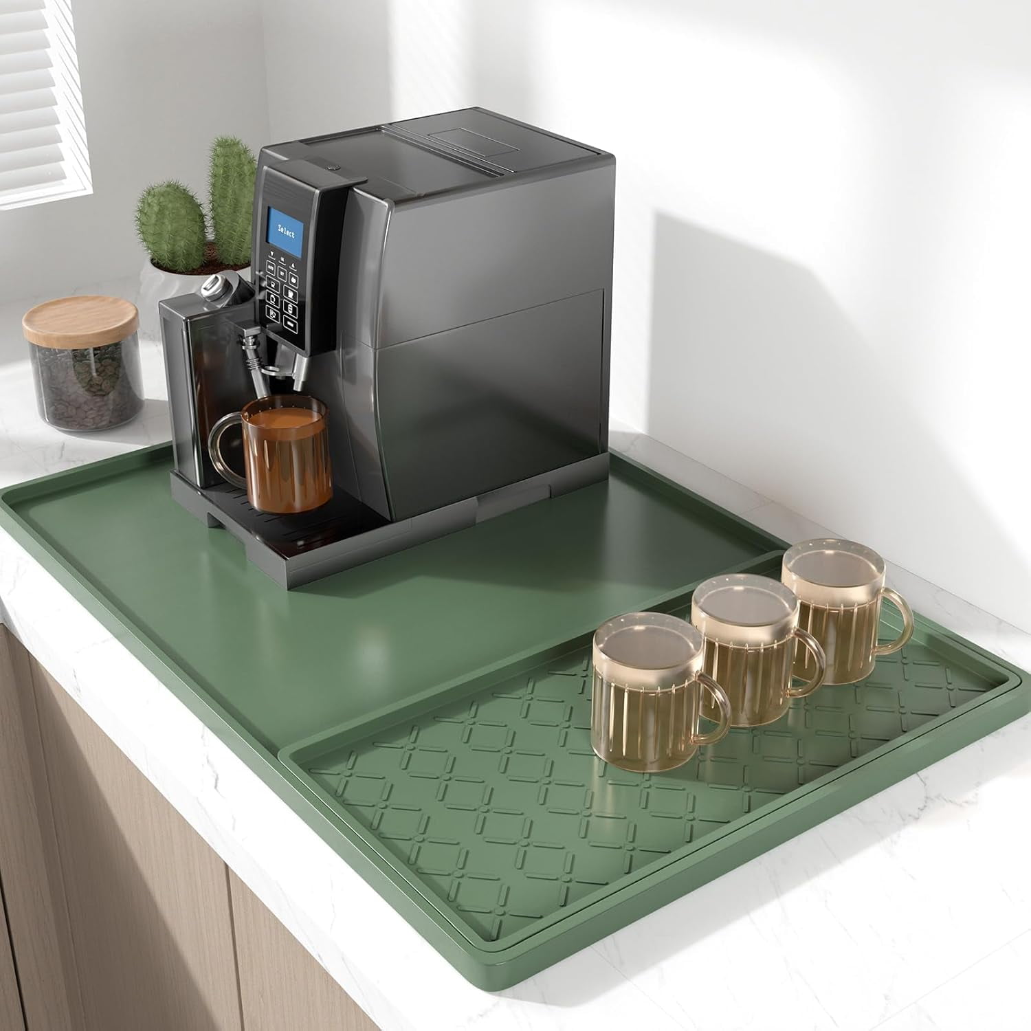 Silicone Coffee Mat, 12" x 19" Waterproof Raised Edge Coffee Bar Mats ...