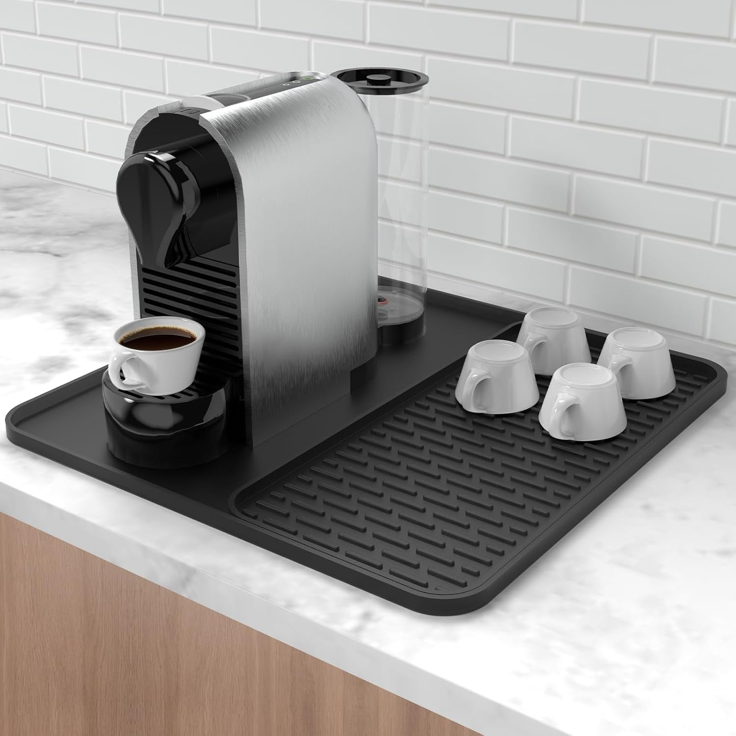 Silicone Coffee Mat,16''x16'' Coffee Bar Mat with Detachable Dish ...