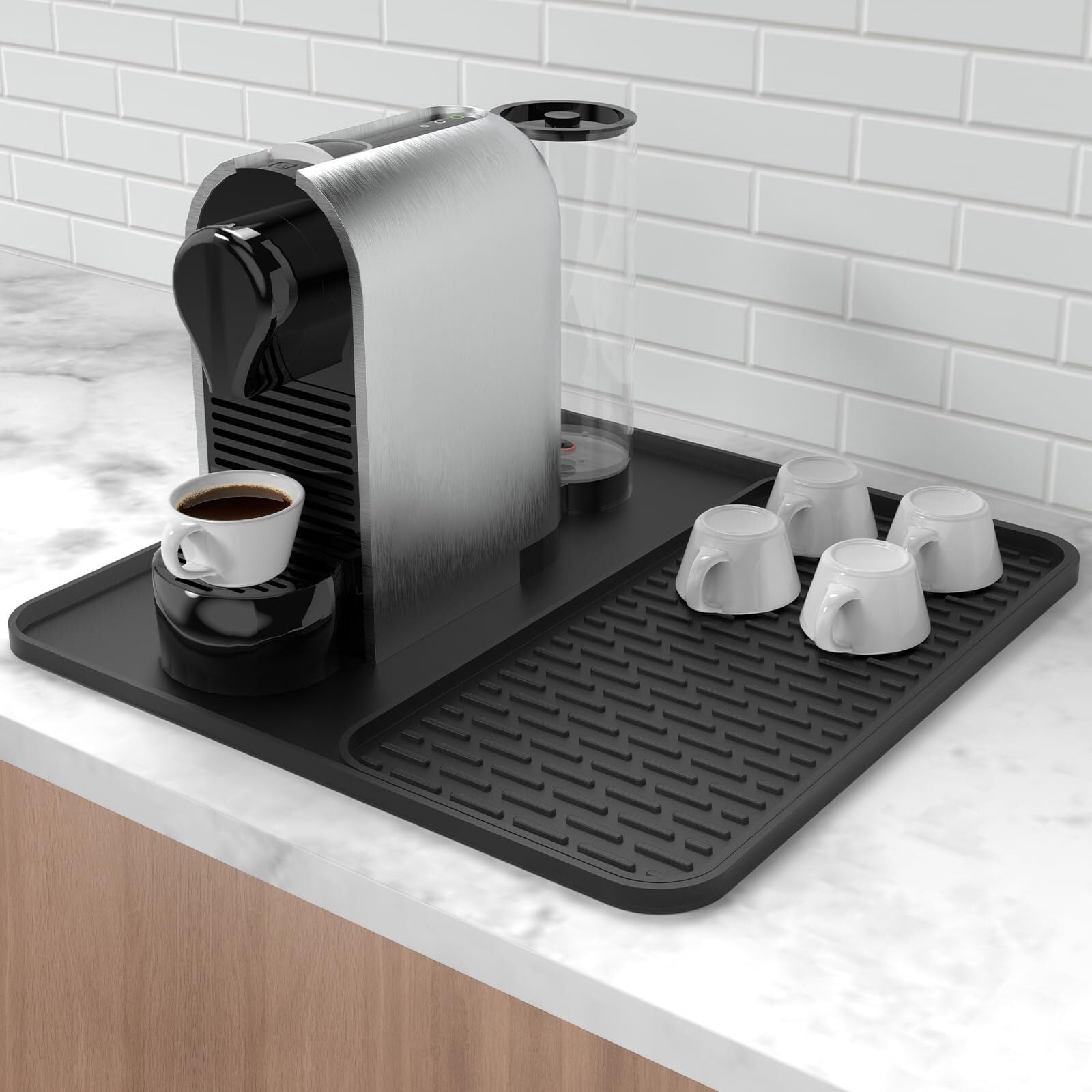 Silicone Coffee Mat,24''x16'' Coffee Bar Mat with Detachable Dish ...