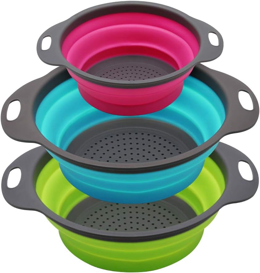 Silicone Colander, Set of 3 - 4 Quart and 2 Quart, Collapsible, Round ...