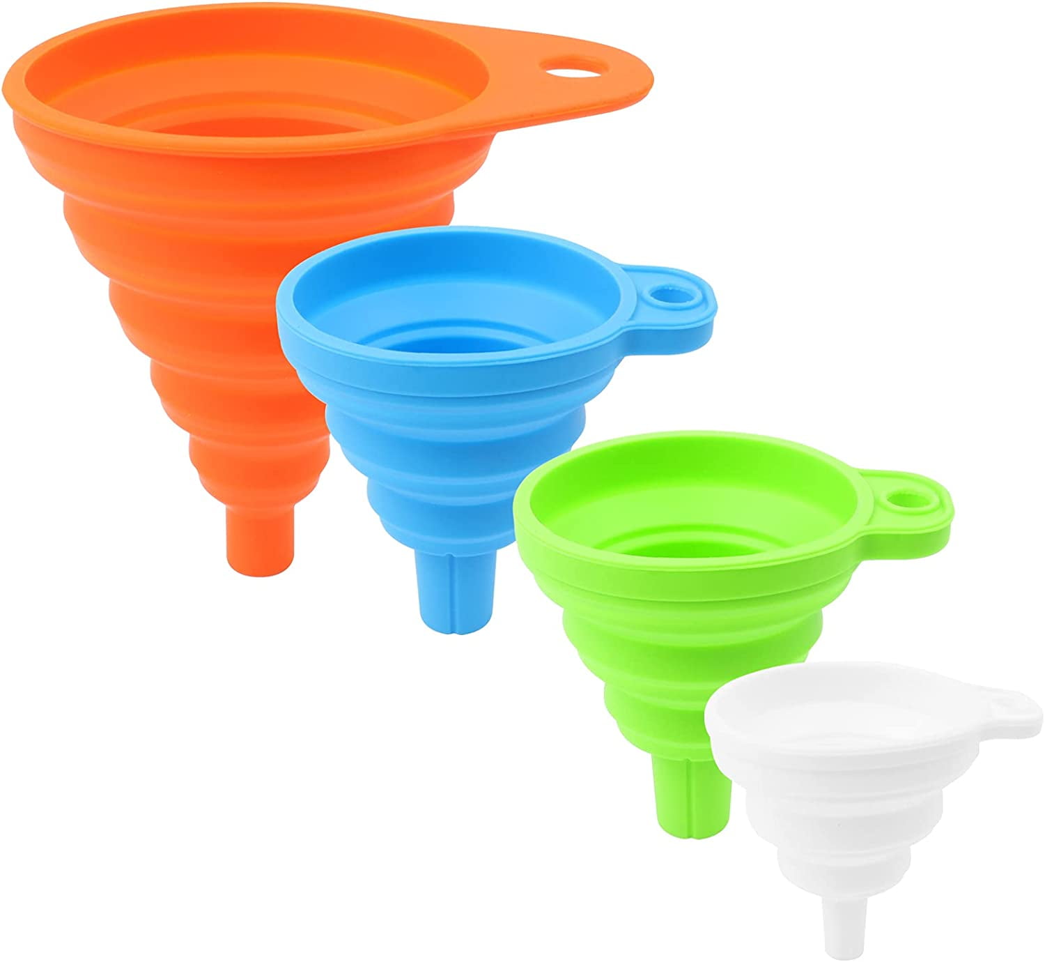 Silicone Collapsible Funnel Set of 4, Small and Large, Kitchen Gadgets Foldable Funnel for Water ...