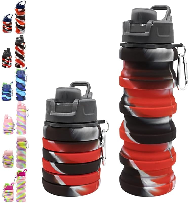 Silicone Collapsible Water Bottles, 16oz 500ml Portable Foldable ...