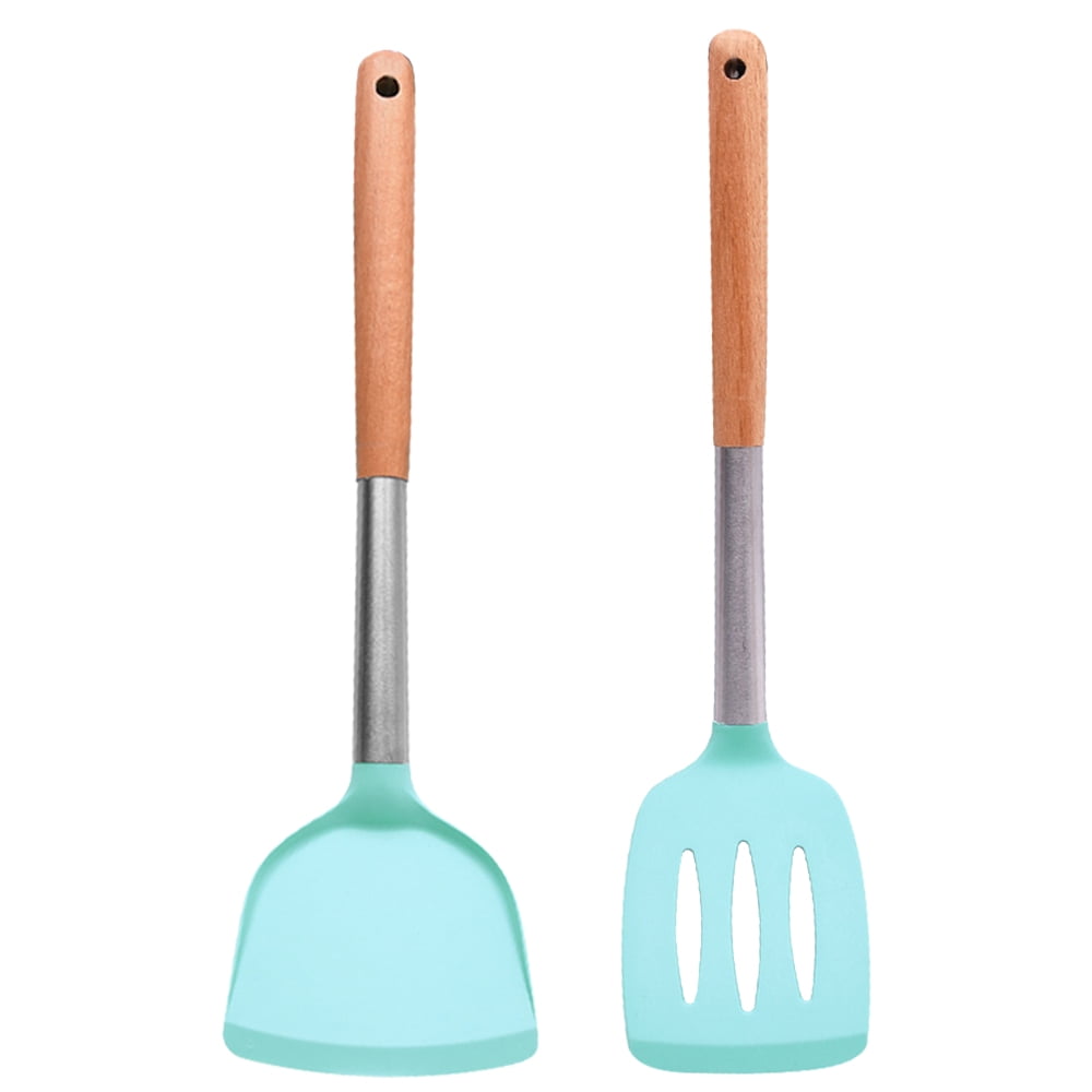 Silicone Cooking Kitchen Utensils Set with Holder, Wooden Handles BPA ...