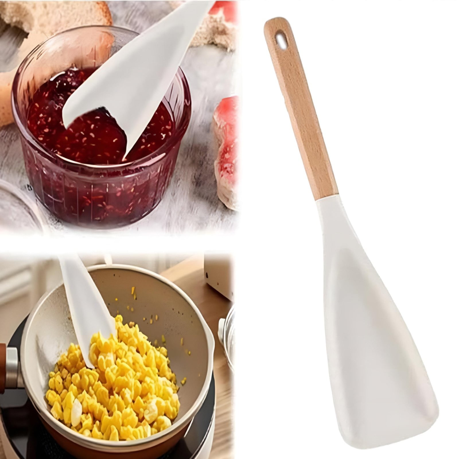 Silicone Cooking Spoon for Nonstick Cookware, Wooden Handle Kitchen ...