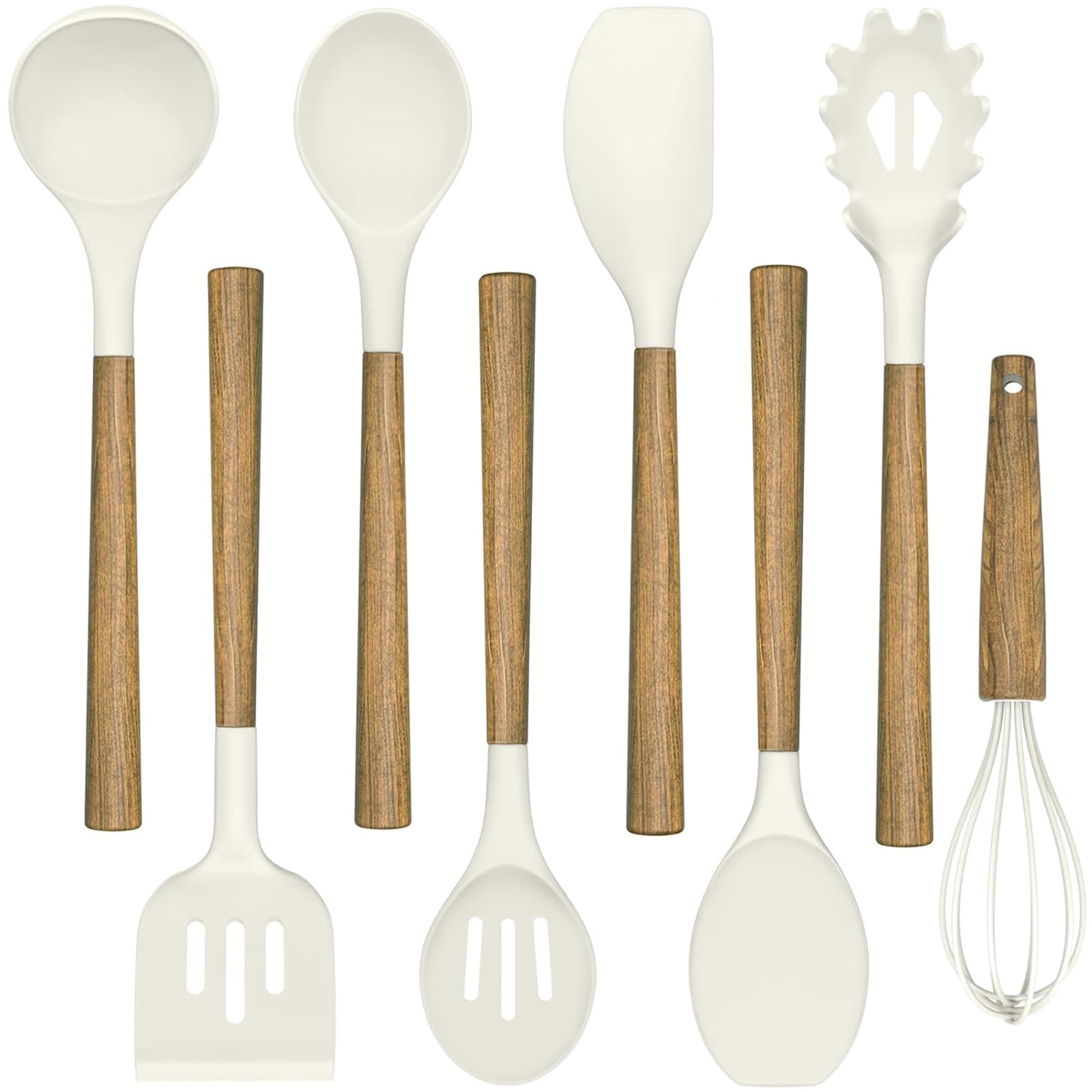 Silicone Cooking Utensil Set 8-Piece with Natural Acacia Wooden Handles ...
