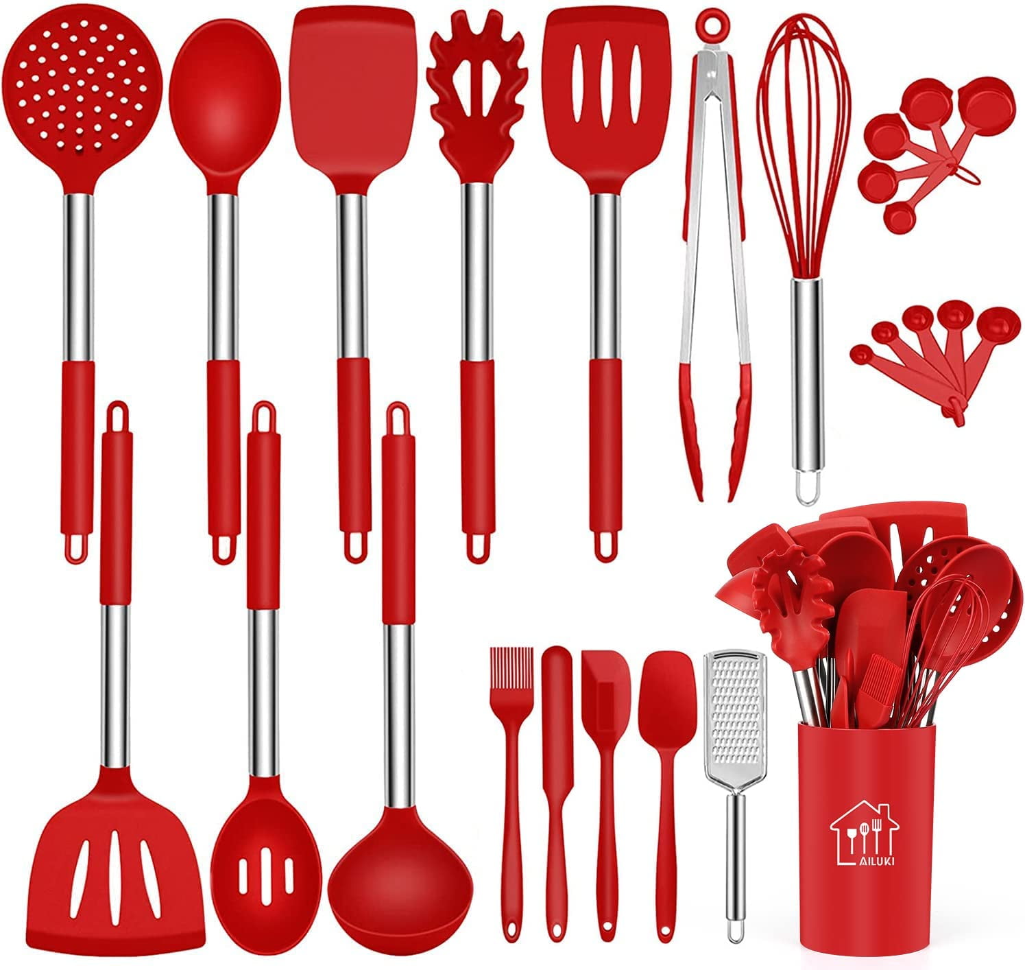 Silicone Cooking Utensil Set,Kitchen Utensils 26 Pcs Set,Non-stick Heat ...