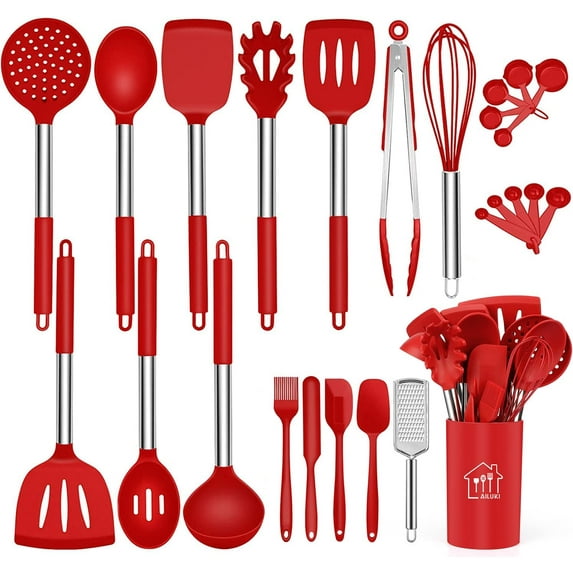 Silicone Cooking Utensil Set,Kitchen Utensils 26 Pcs Set,Non-stick Heat ...
