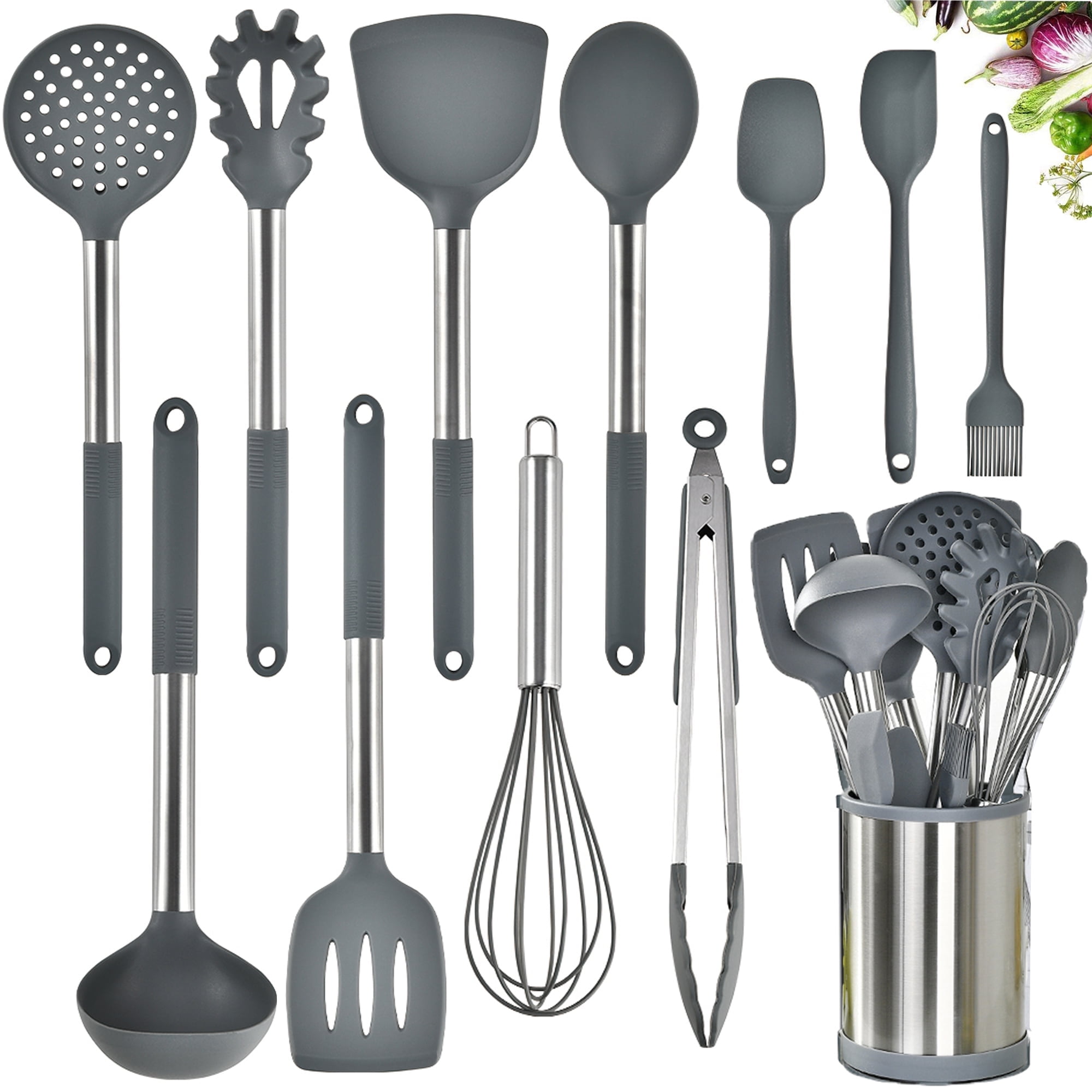 Silicone Cooking Utensil Set,VIVAYO Kitchen Utensils 12 Pcs Utensils ...