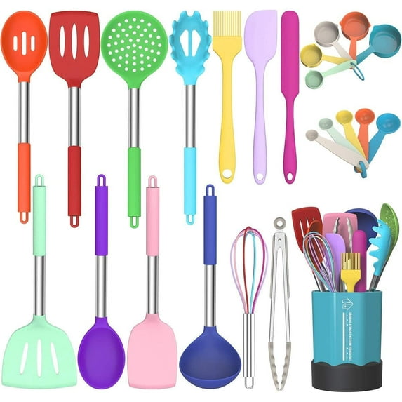 Silicone Cooking Utensil Set, Visualz Non-stick Kitchen Utensil 24 Pcs ...