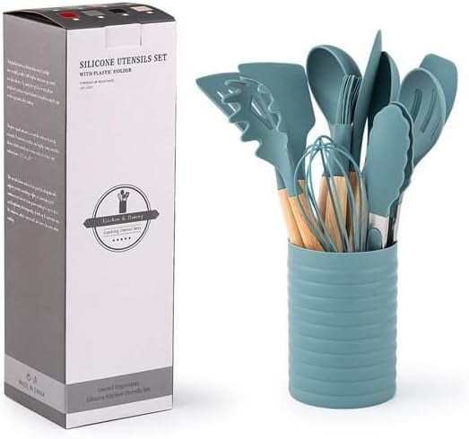 Silicone Cooking Utensils Aqua 12-Piece Small Kitchen Utensils Set with ...