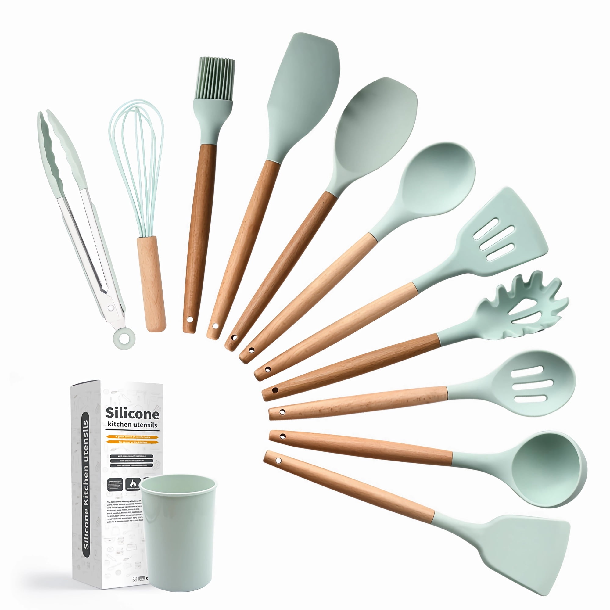 Silicone Cooking Utensils Set, 12PCS Non-Stick Kitchen Utensils w ...