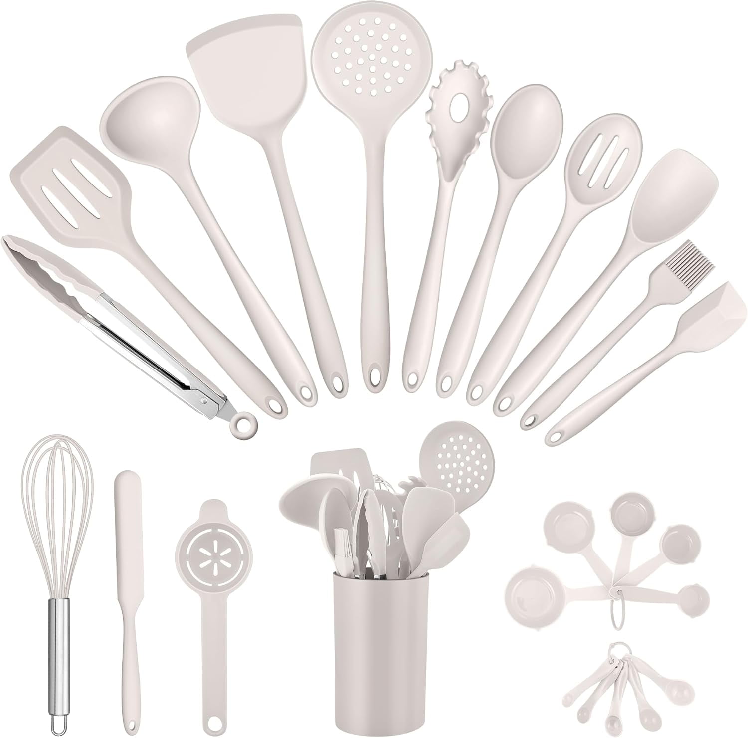 Silicone Cooking Utensils Set, 25 Piece Kitchen Utensils with Holder ...