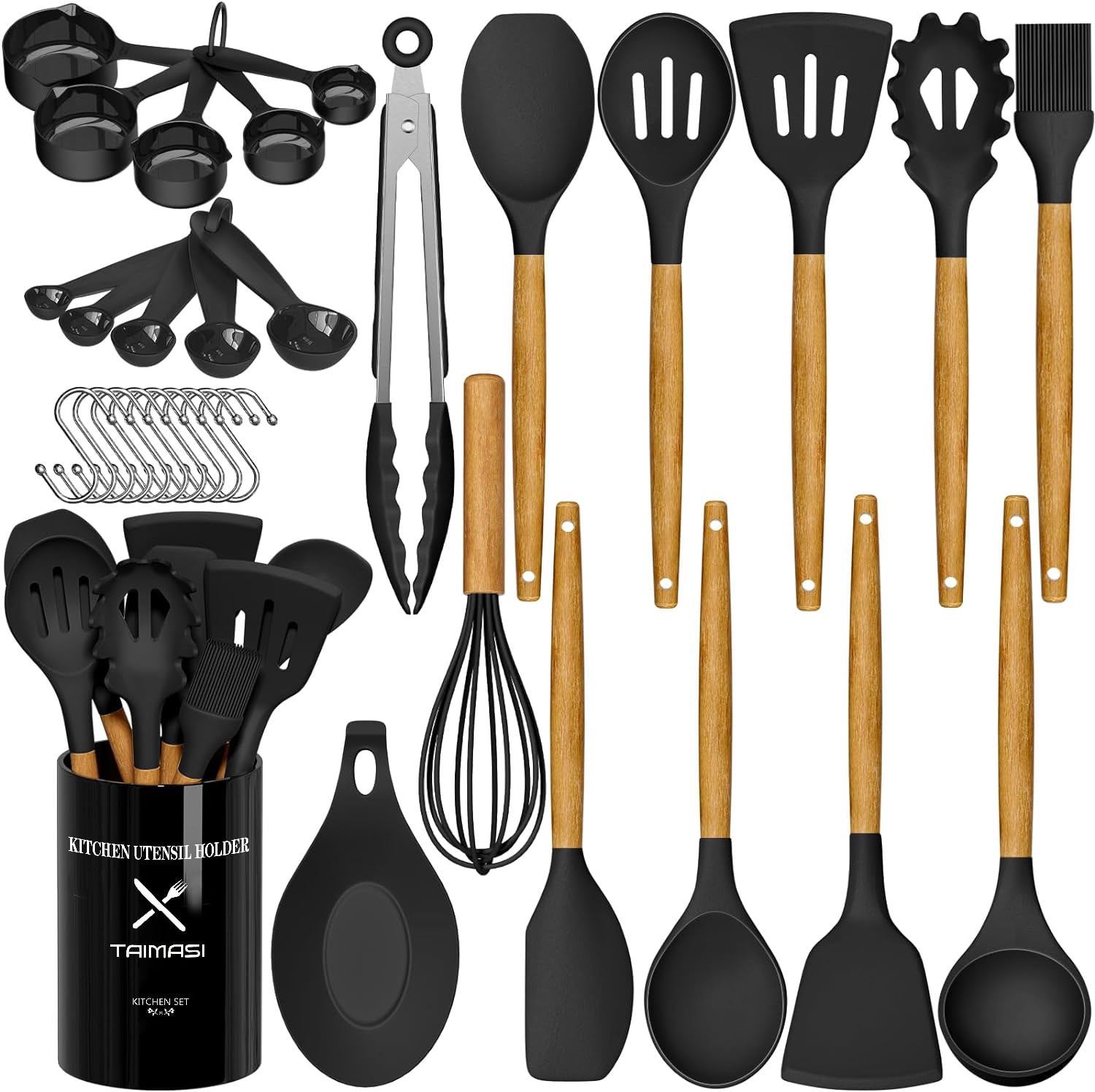 Silicone Cooking Utensils Set, 33 pcs Non-Stick Heat Resistant ...