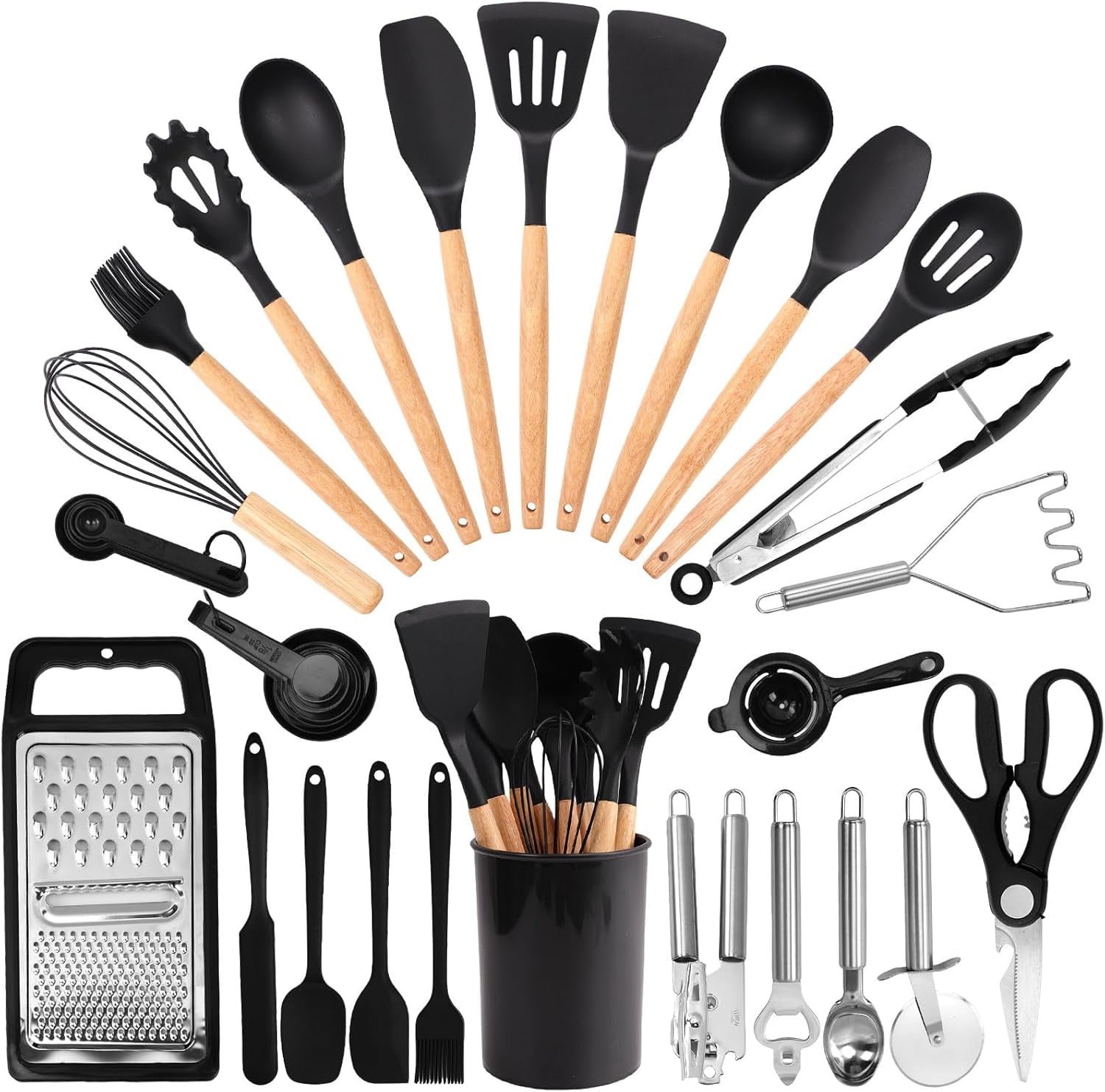 Silicone Cooking Utensils Set, 34 PCS Kitchen Utensils Set, 446℉ Heat ...