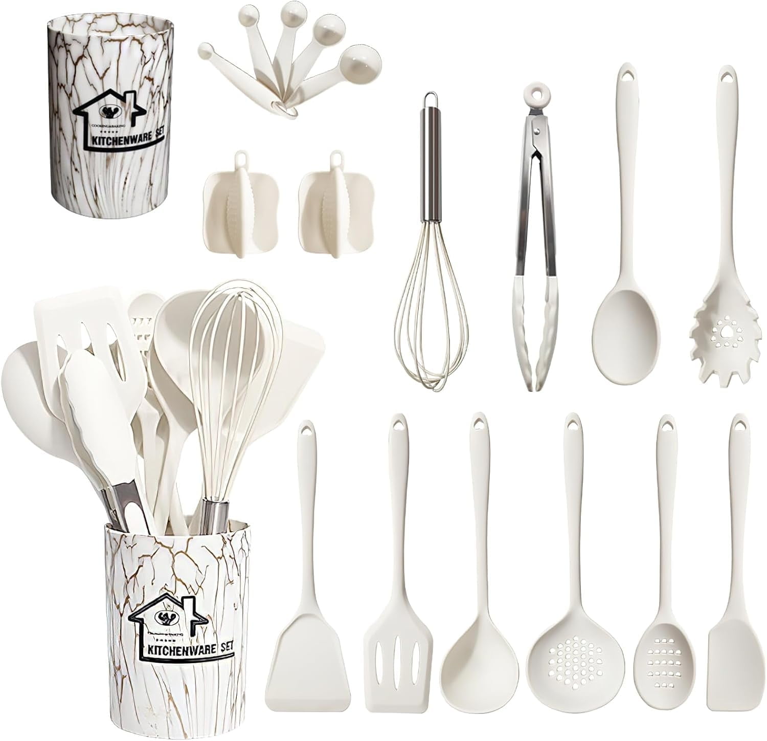 18PCS Silicone Cooking Utensils Set - 446°F Heat Resistant Kitchen ...