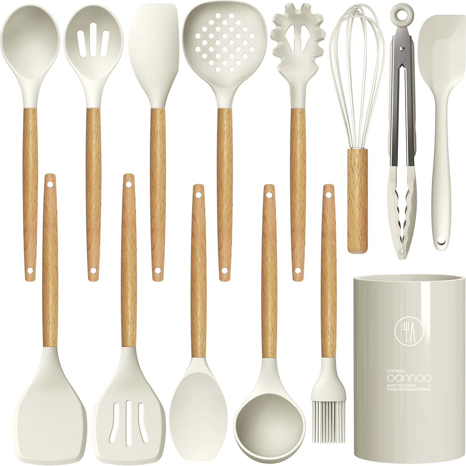 Silicone Cooking Utensils Set - 446°F Heat Resistant Silicone Kitchen ...
