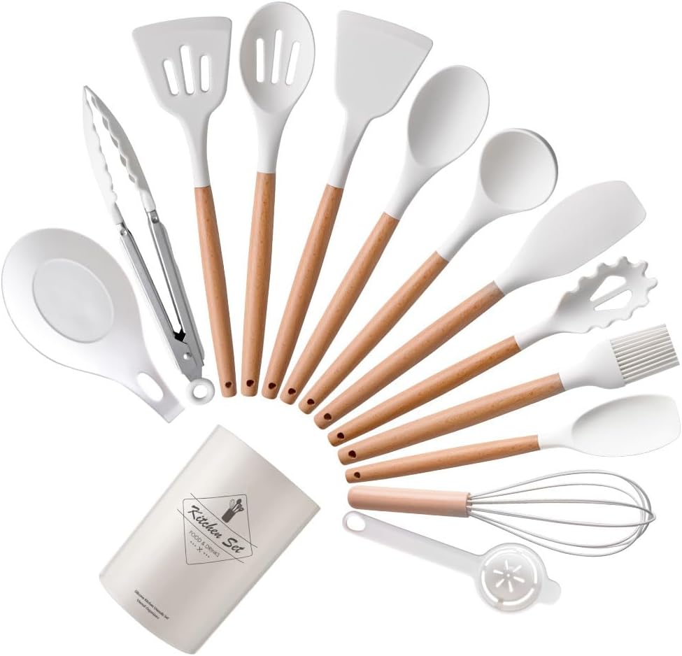 Silicone Cooking Utensils Set - 446°F Heat Resistant Silicone Kitchen ...