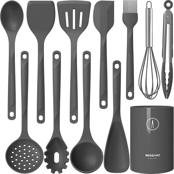 Silicone Cooking Utensils Set - 600°F Heat Resistant, Nonstick Kitchen ...