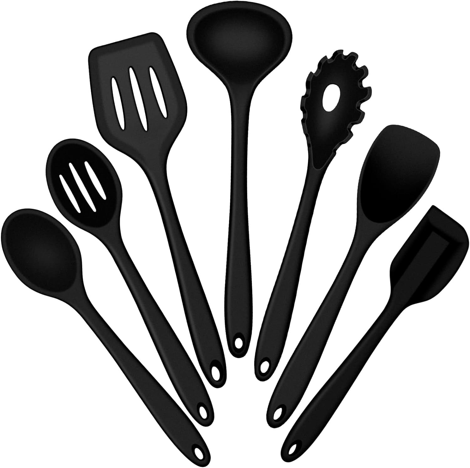 Silicone Cooking Utensils Set, 7-Piece Black Heat Resistant Kitchen ...