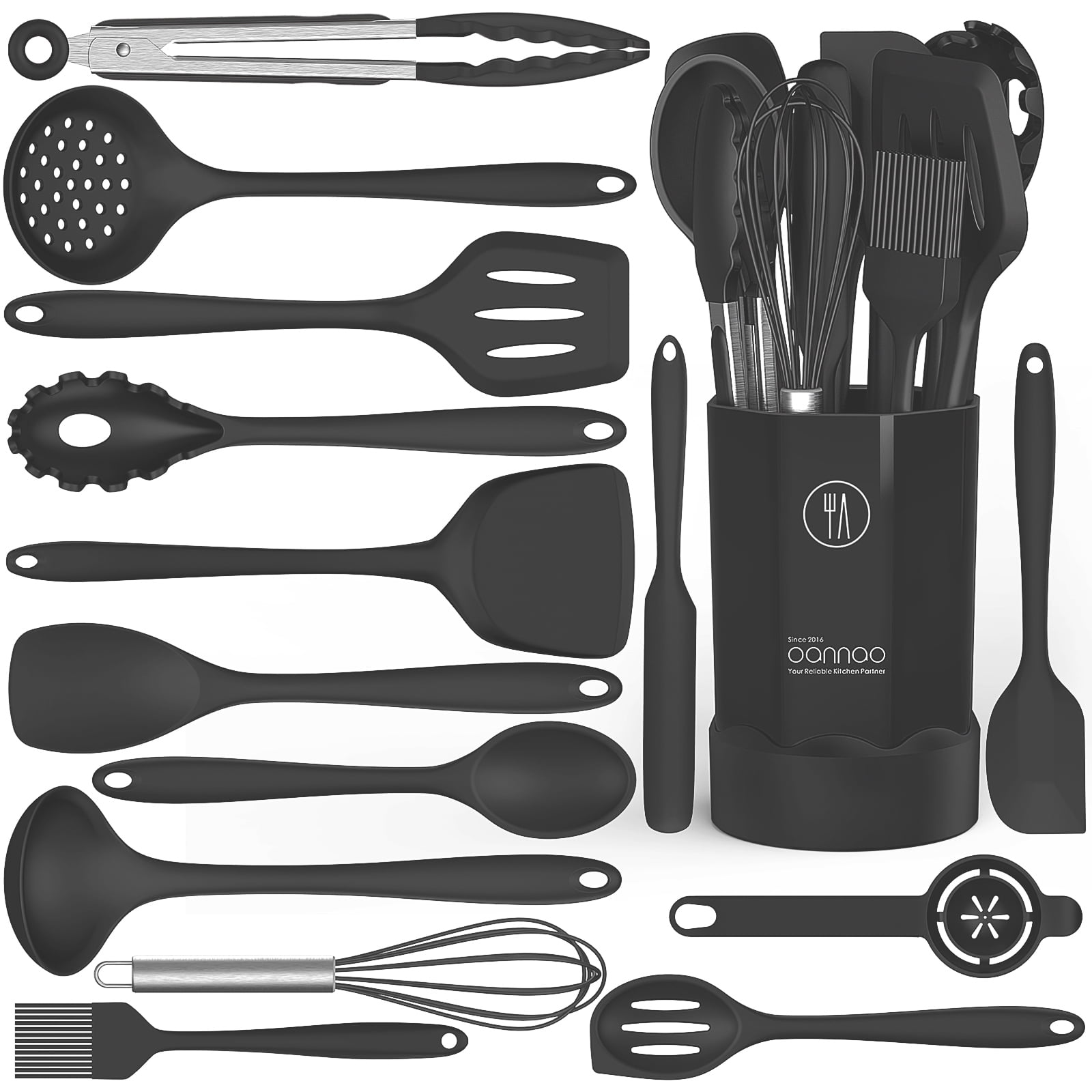 oannao Silicone Cooking Utensils Set, 14-Piece Gray Kitchen Tools ...