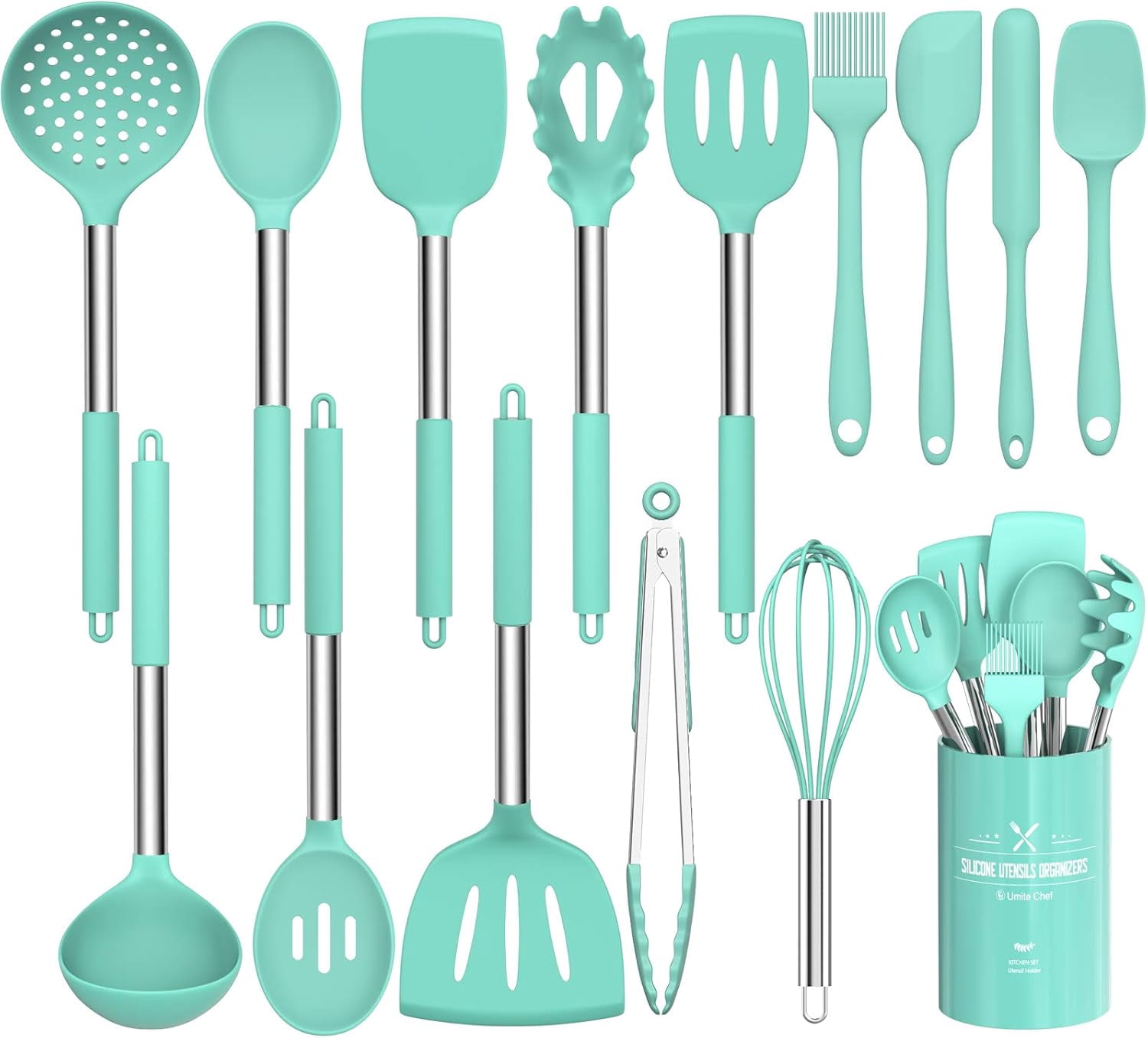 Silicone Cooking Utensils Set, Kitchen Utensils 15-Piece Set, Non-Stick ...