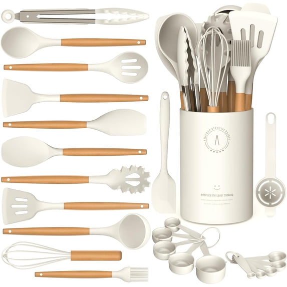 Silicone Cooking Utensils Set, Silicone Utensils for Cooking, 446° Heat ...