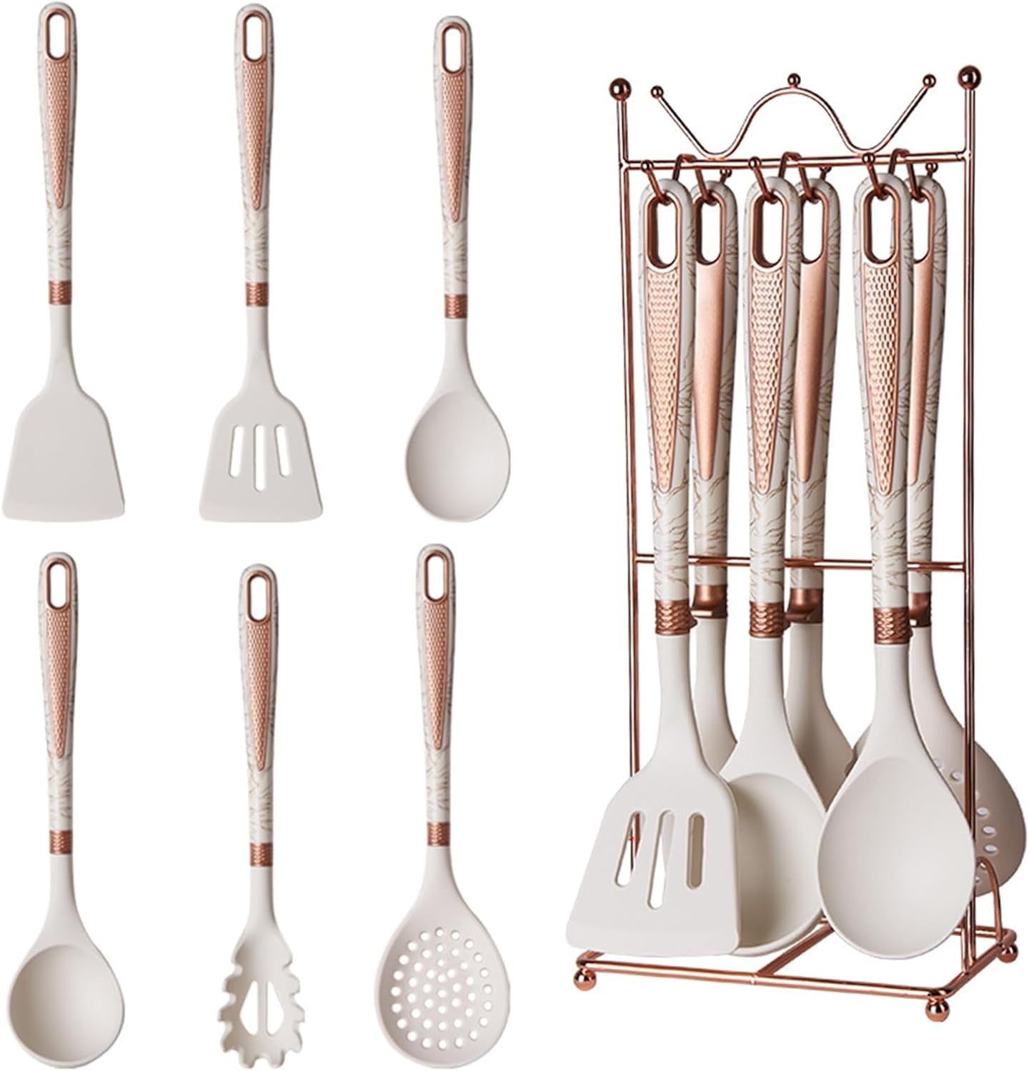 Silicone Cooking Utensils Set, Luxury 7 Pcs Kitchen Utensils Set with ...