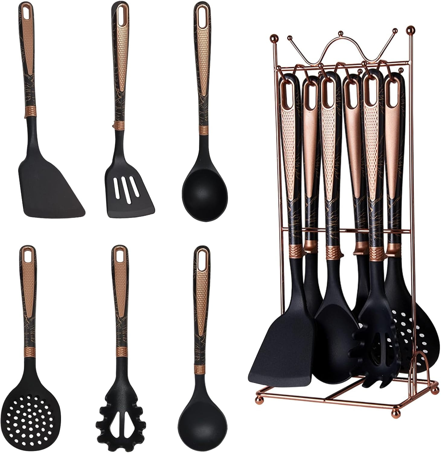 Silicone Cooking Utensils Set, Luxury 7 Pcs Kitchen Utensils Set with ...