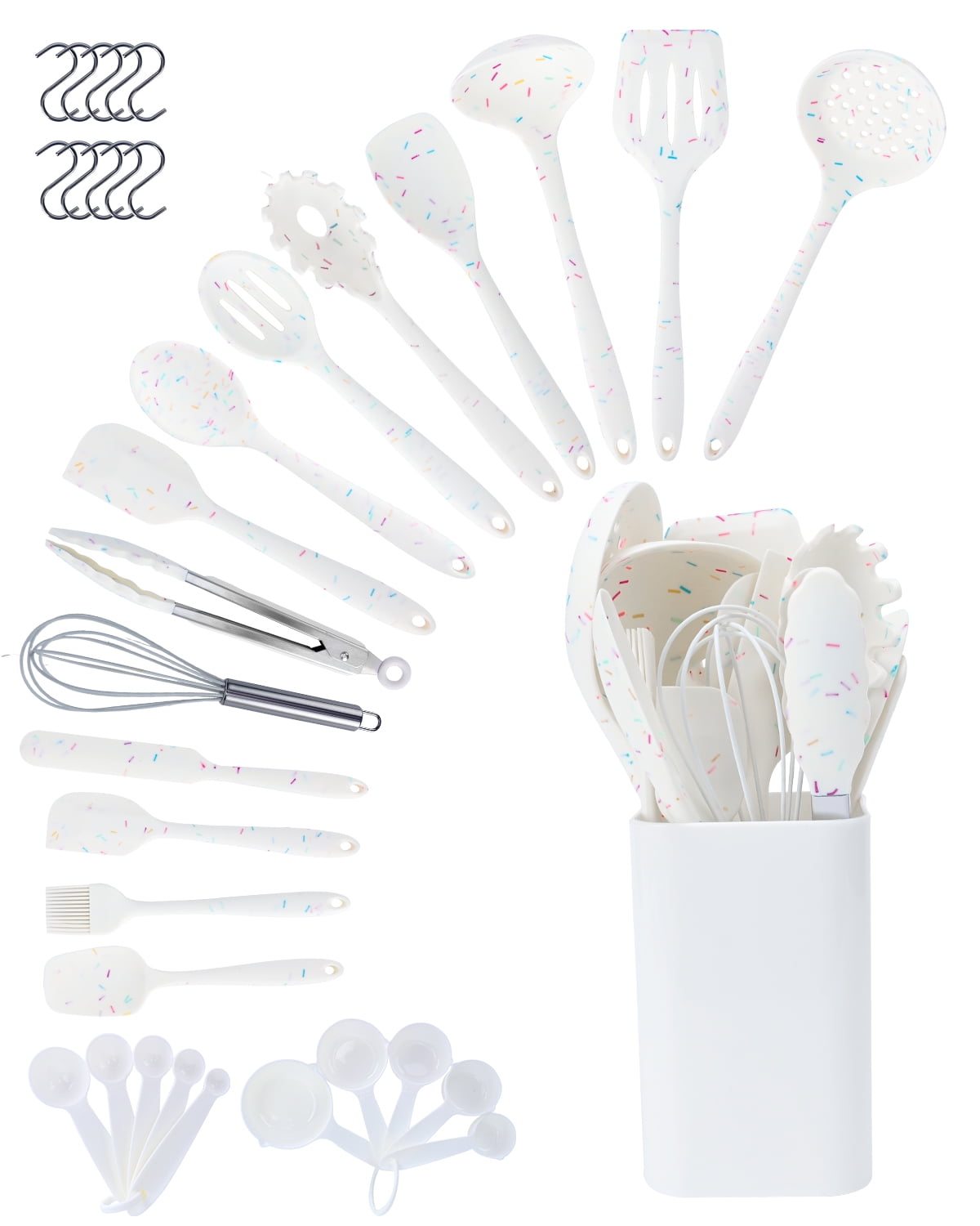 Silicone Cooking Utensils Set, Lychee 35 Pcs Heat Resistant Kitchen ...