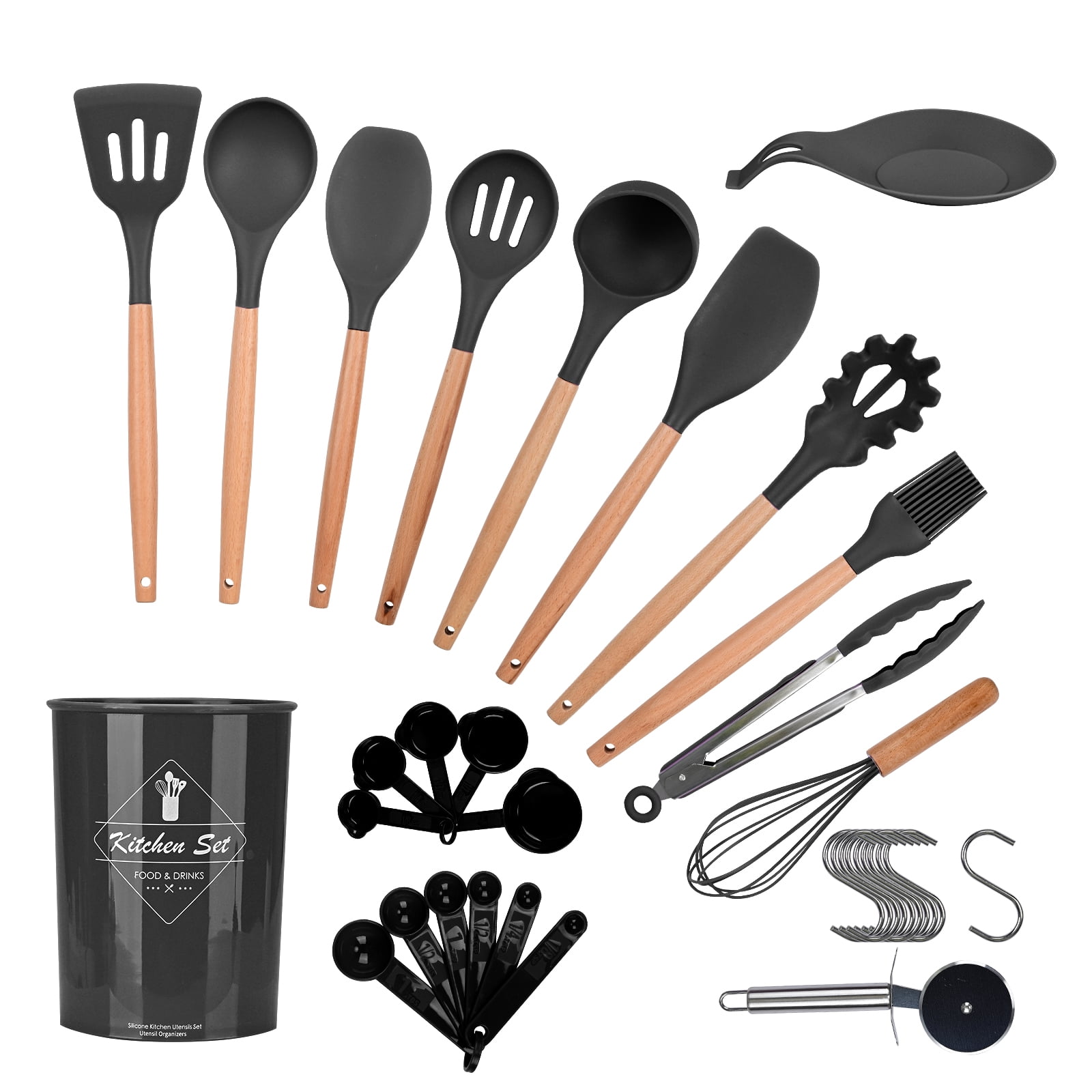Silicone Kitchen Utensils Set,35pcs Non-Stick Silicone Cooking Utensils ...