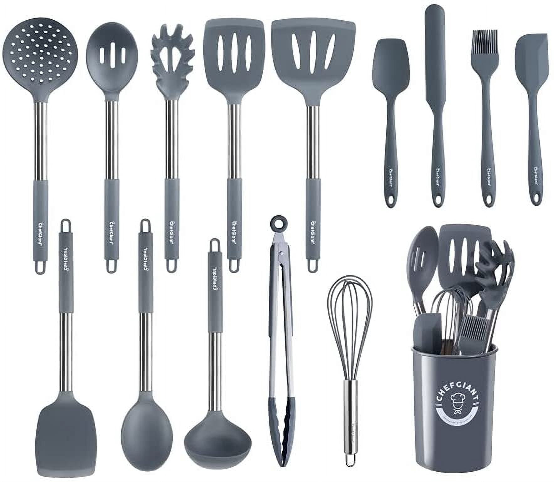 Silicone Cooking Utensils Set - Stainless Steel Handle, 15 Piece ...