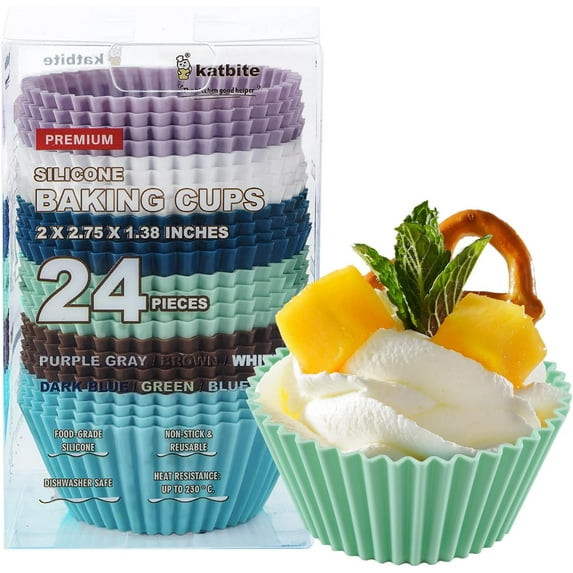 Silicone Cupcake 24 Pack Silicone Reusable Non-stick Heavy Duty Cupcake ...