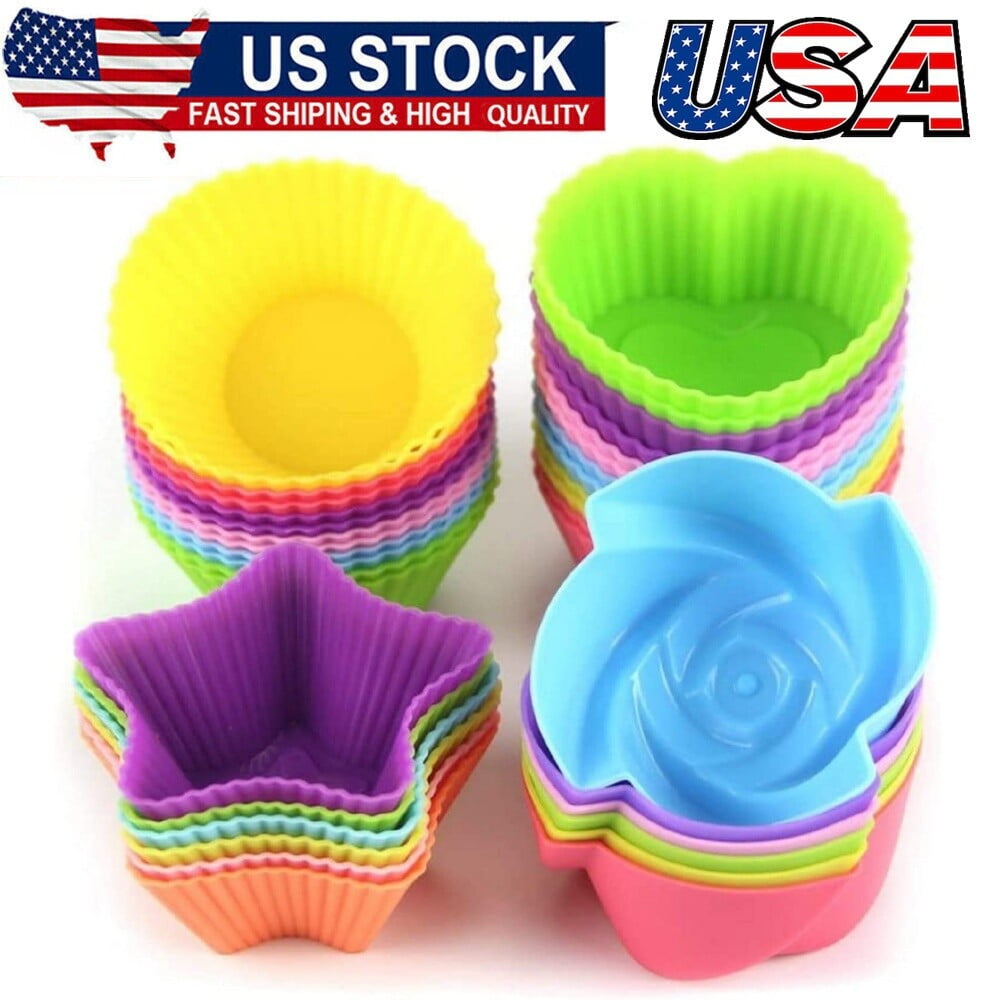 Silicone Cupcake Liners Reusable Baking Cups Nonstick Easy Clean Pastry ...