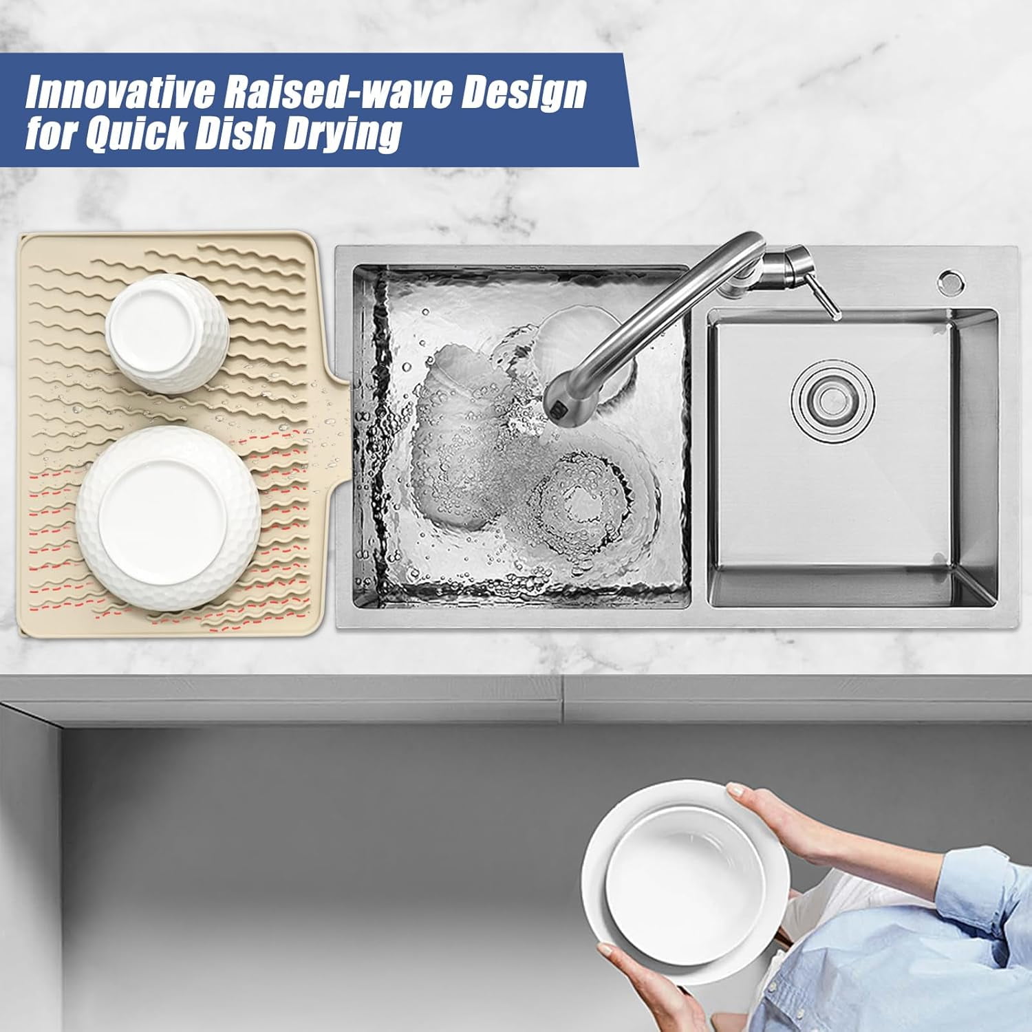 Silicone Dish Drying Mat with Built-in Drain Lip, Heat-resistant ...