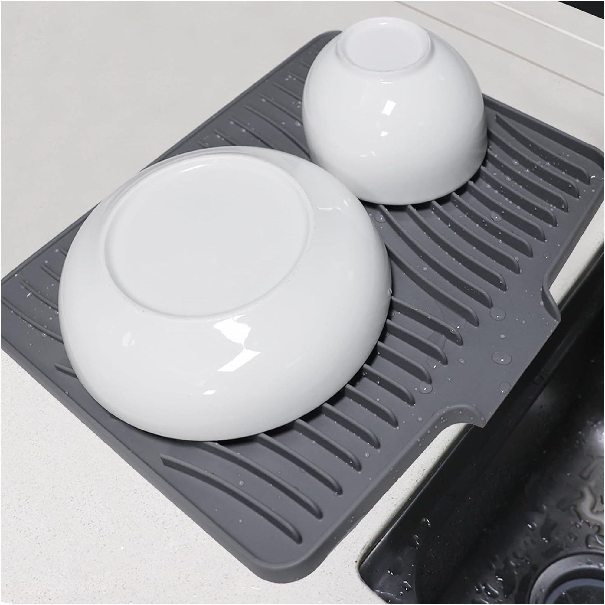 Silicone Dish Drying Mat for Kitchen Counter, Drying Mat with Drain Lid ...