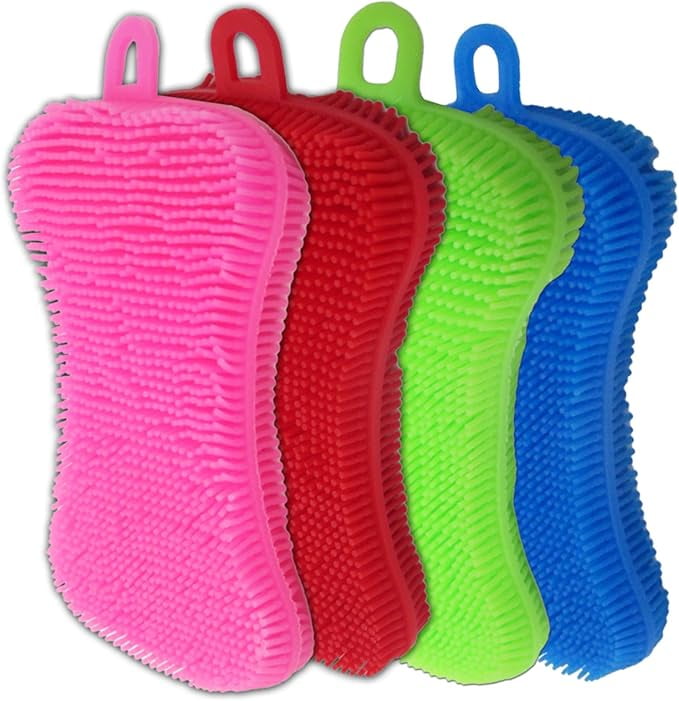 Silicone Dish Sponge - Dishwashing Kitchen Scrubber - Double Sided ...
