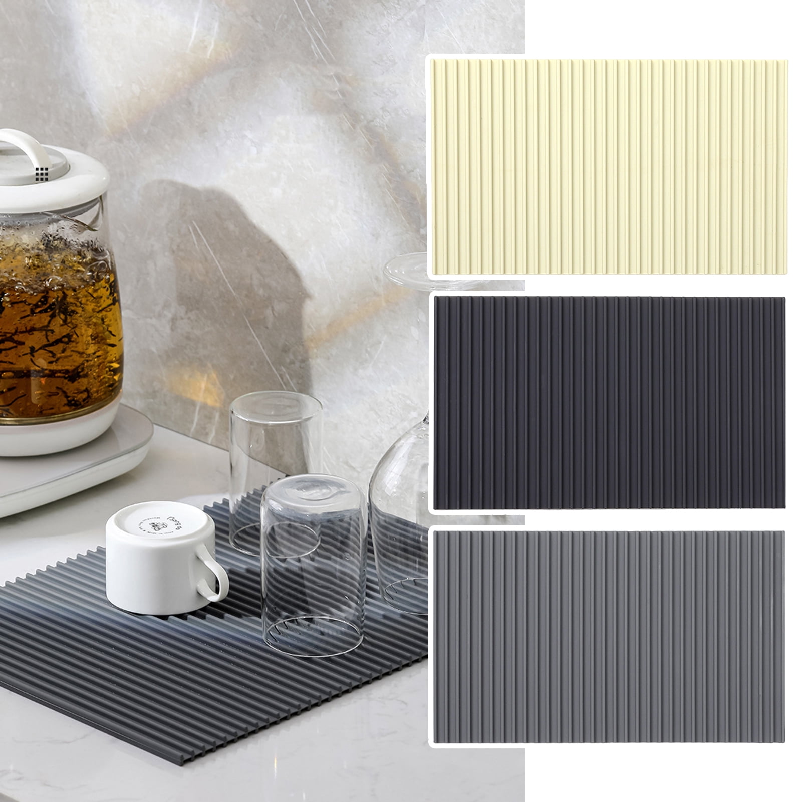Silicone Drain Mat for Kitchen Counter Easy to Clean Dish Drying Mat ...